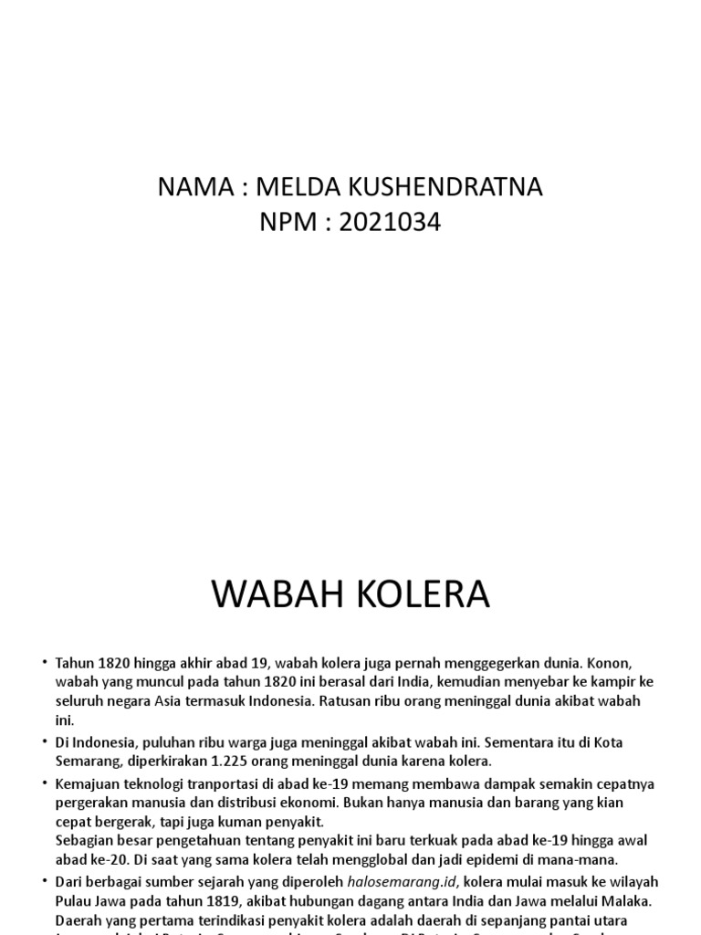 Epidemiologi Penyakit Menular - Wabah Kolera | PDF