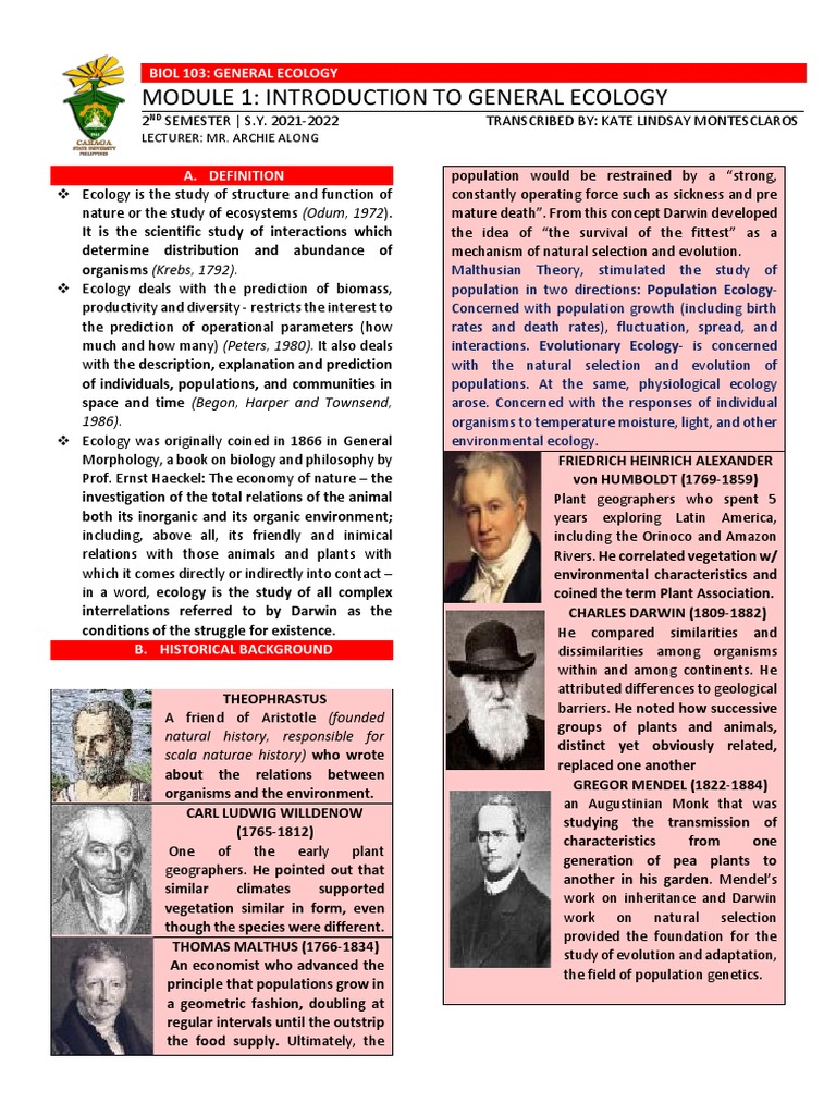 Module 1 - Introduction To Ecology | PDF | Genetic Diversity | Natural ...