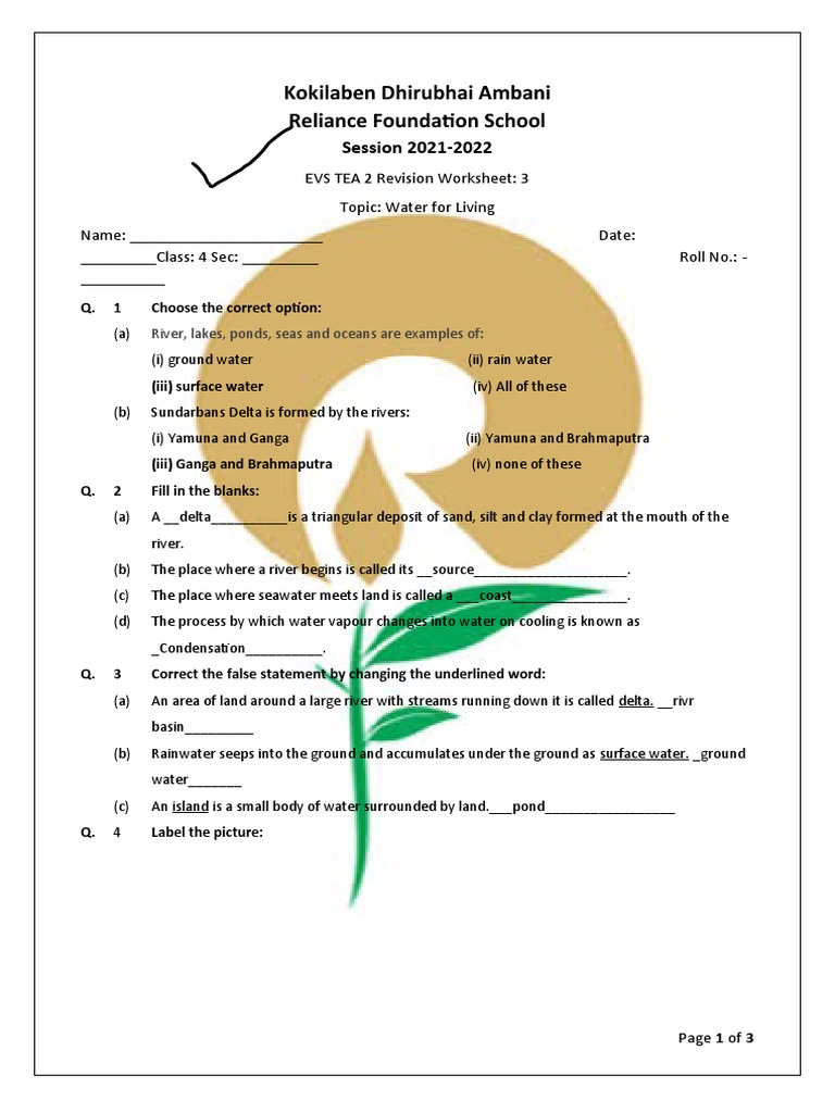 Class 4 - EVS - TEA 2 - Revision Worksheet 3 | Download Free PDF ...