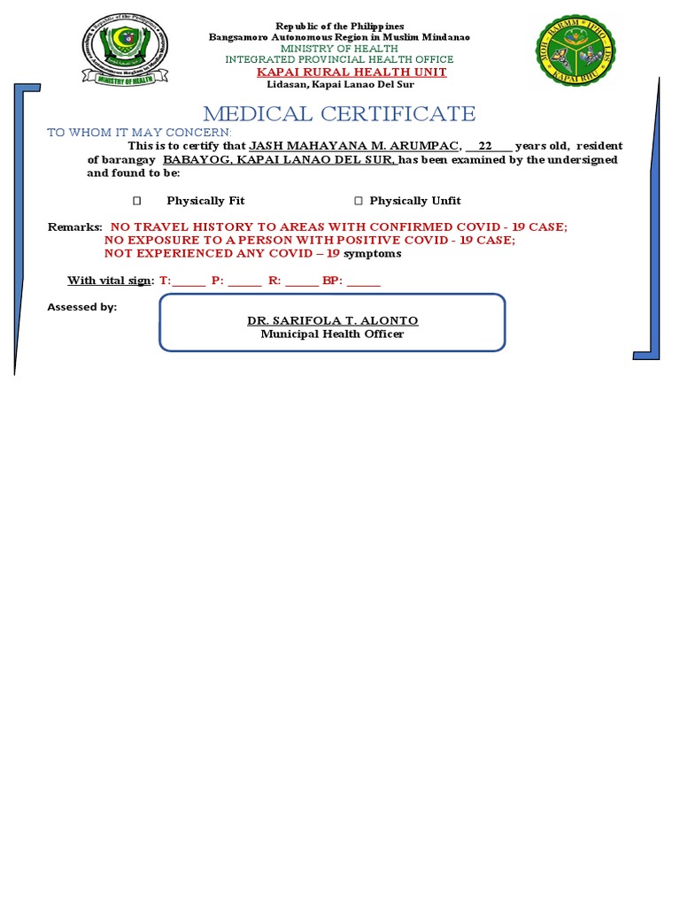 Student Medical Certificate Sample | PDF