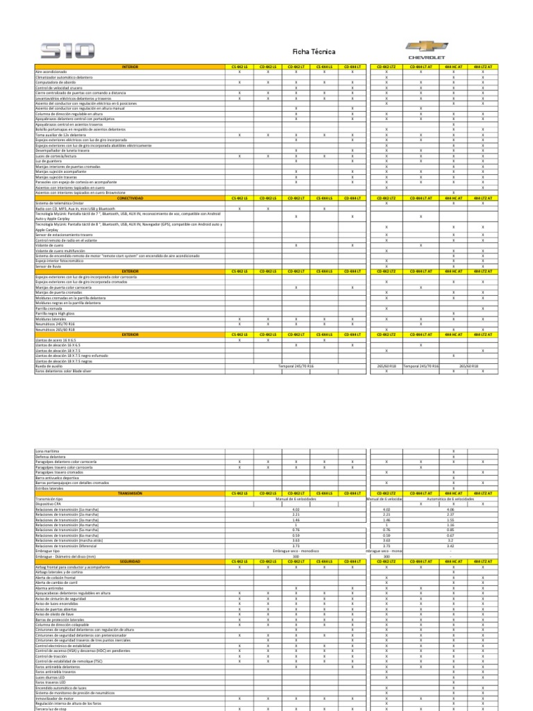 Ficha Tecnica Chevrolet s10 2020pdf | PDF | Tracción en las cuatro ruedas | Turbocompresor
