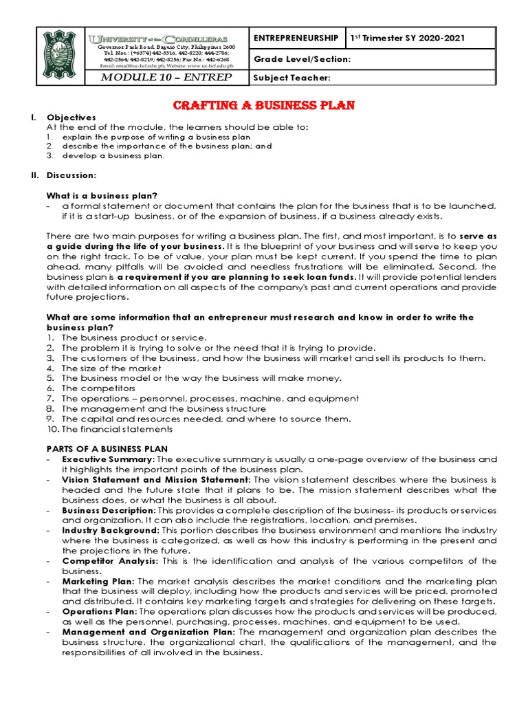Grade 10 Business Plan Module Guide | PDF | Entrepreneurship | Marketing