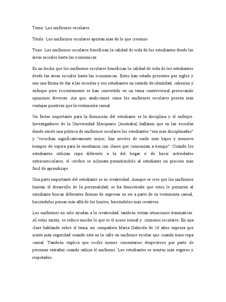 Los Uniformes Escolares Pueden Detener Una Problemática Más Compleja ...