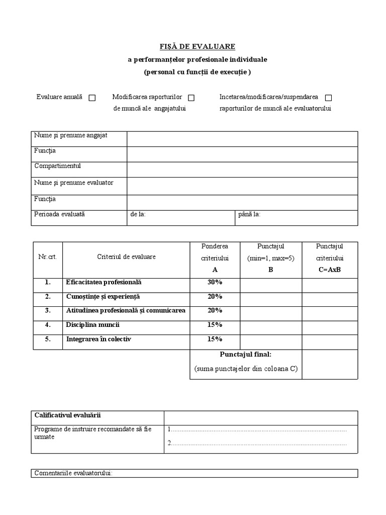 Fisa de Evaluare Personal Cu Functii de Executie | PDF