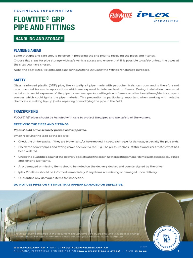 FLOWTITE Handling and Storage | PDF | Pipe (Fluid Conveyance) | Fiberglass