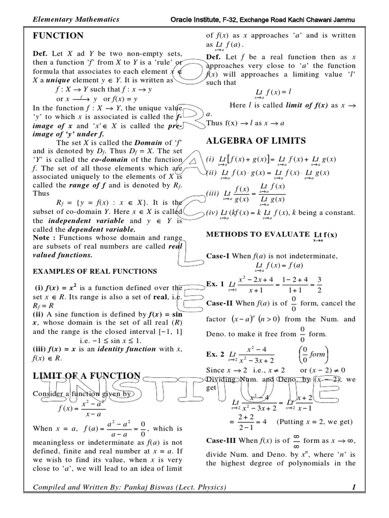 Elementary Mathematics | PDF | Function (Mathematics) | Derivative
