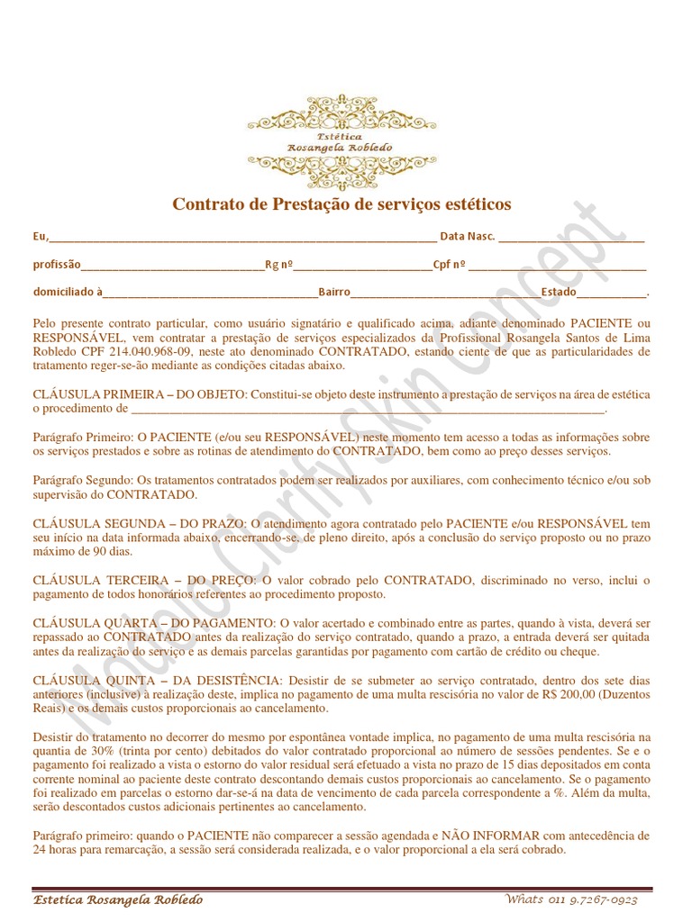 M Dulo 4 - Aula 01 - Contrato de Presta o de Servi Os - Modelo Alunas | PDF | Consentimento ...