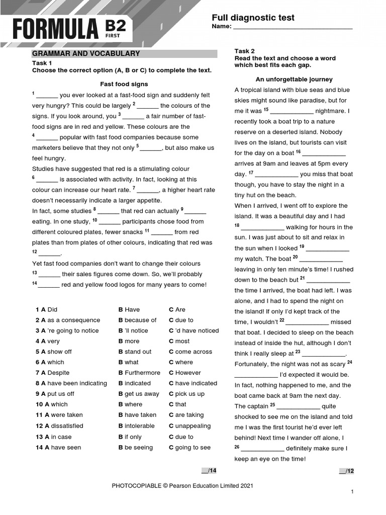 Formula B2 Full Diagnostic Test | PDF
