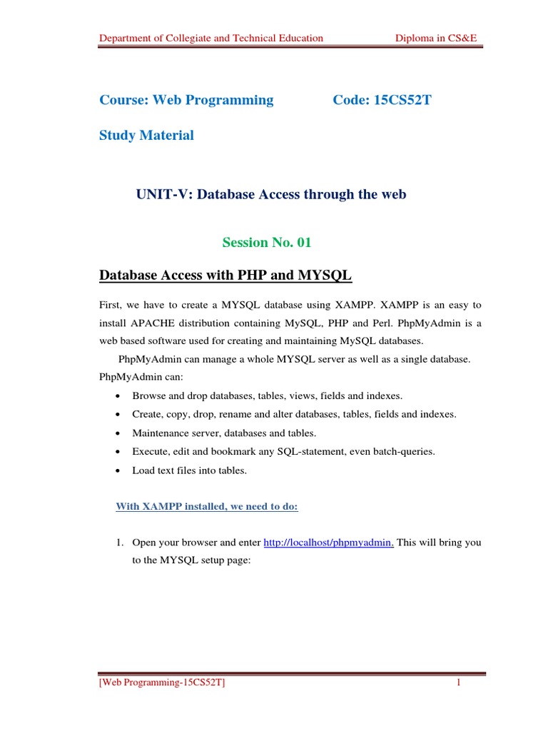 Course: Web Programming Code: 15CS52T Study Material | PDF | Internet ...