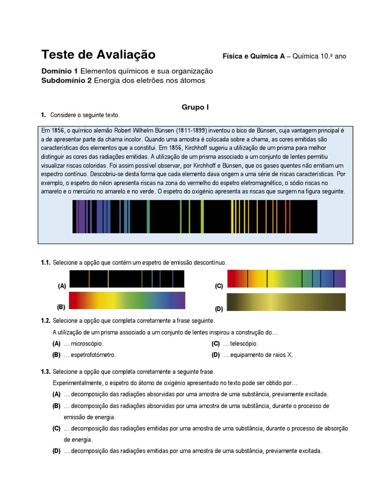 Espectro de emissão do átomo de oxigénio | PDF | Átomos | Elétron