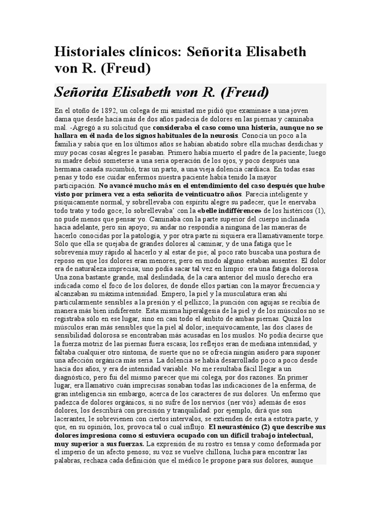 Caso clínico de Elisabeth von R. | PDF | Dolor | Sigmund Freud