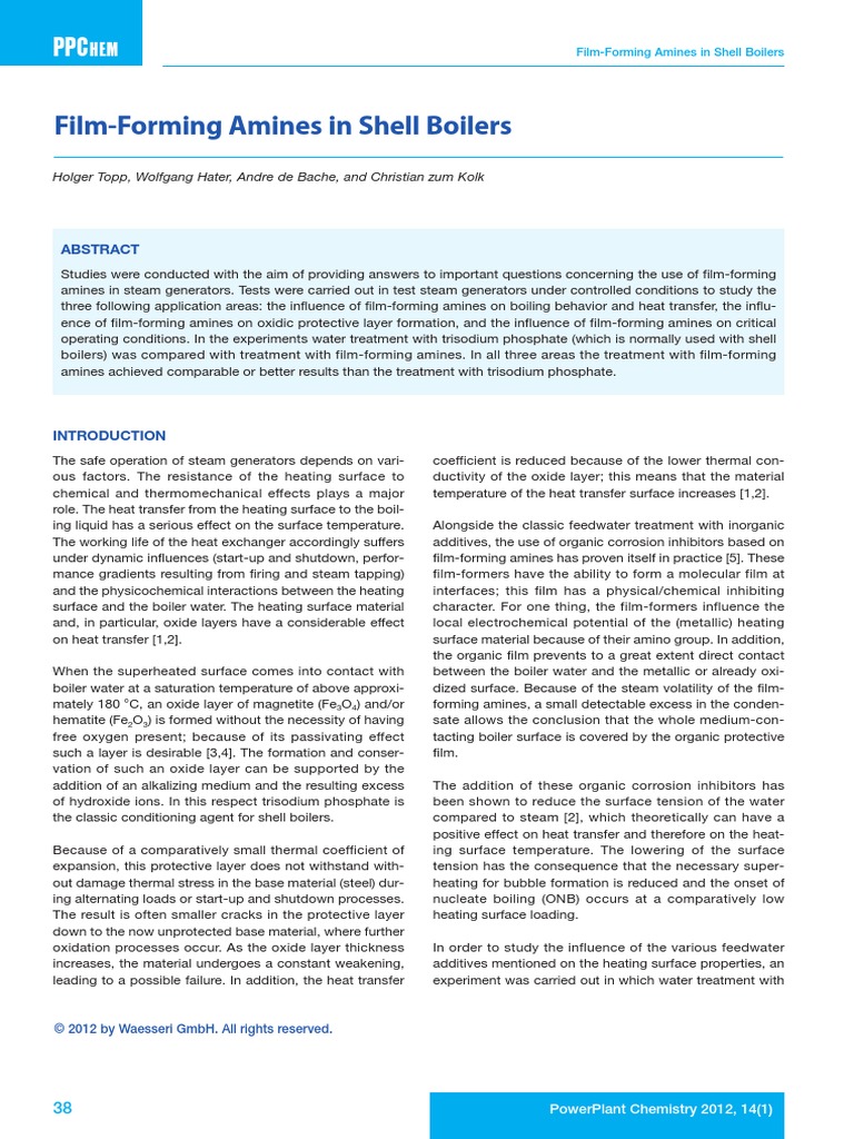 2012 Film-Forming Amines in Shell Boilers PPChem | PDF | Heat Transfer ...
