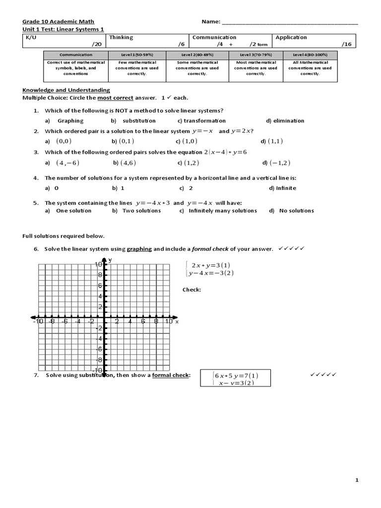 Unit Test Linear System Week 1 Block 1 Update G Sept 16 | PDF | System ...