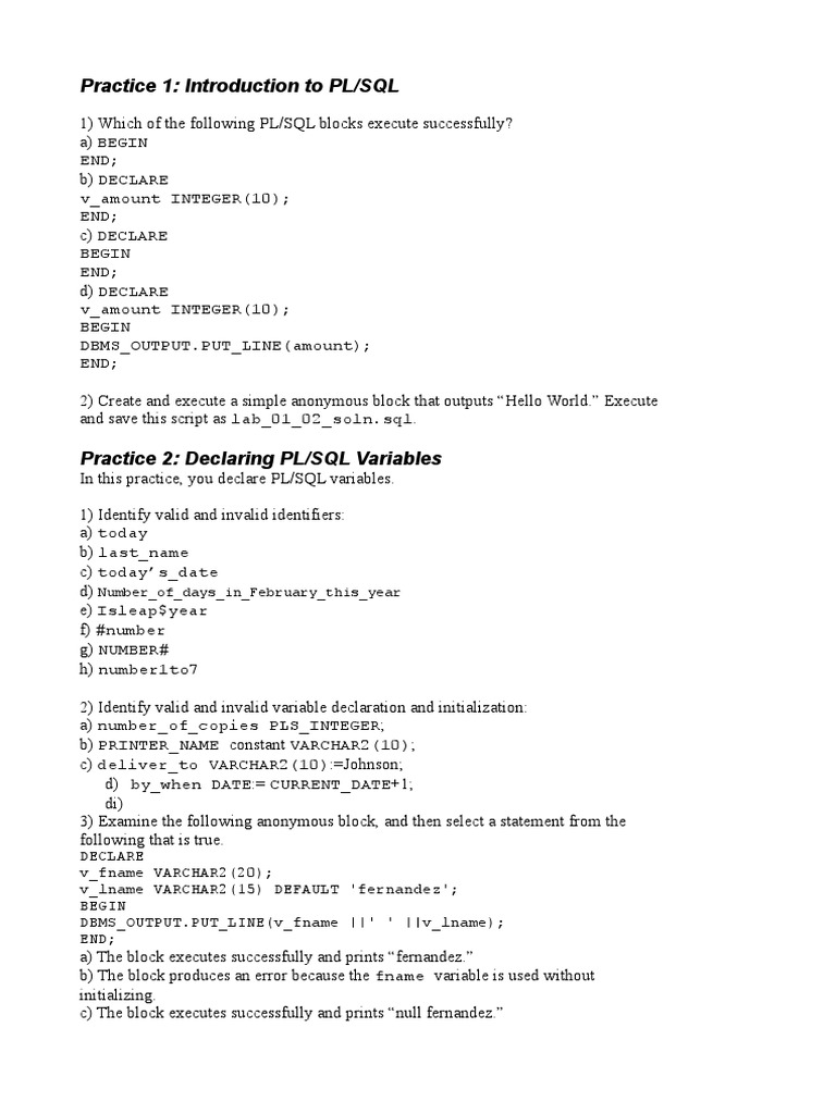 Practice 1: Introduction To PL/SQL: Number - of - Days - in - February - This - Year | PDF | Pl ...