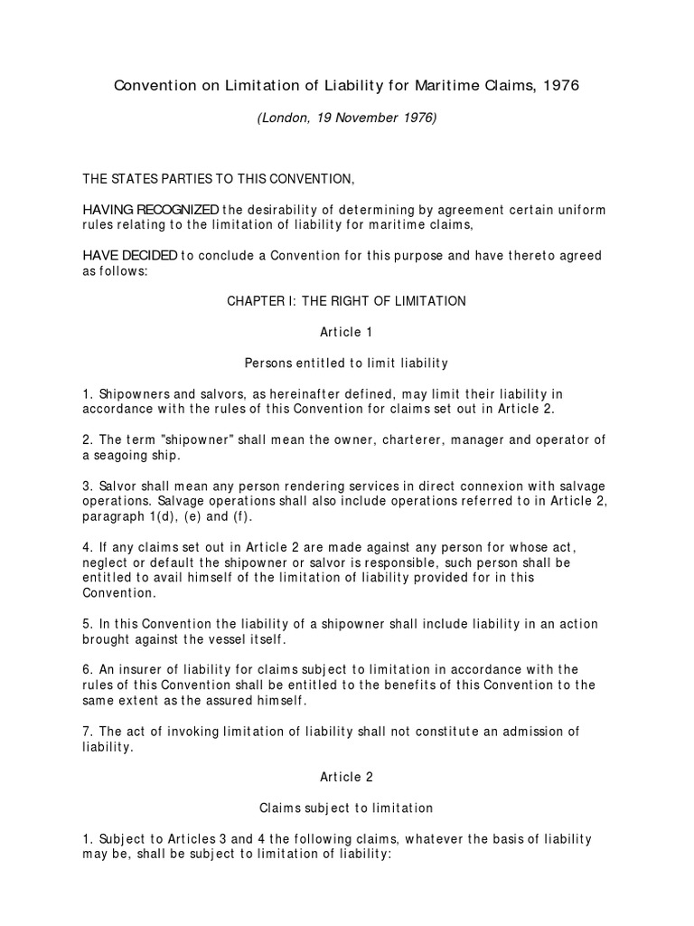 International Convention On Limitation of Liability For Maritime Claims ...