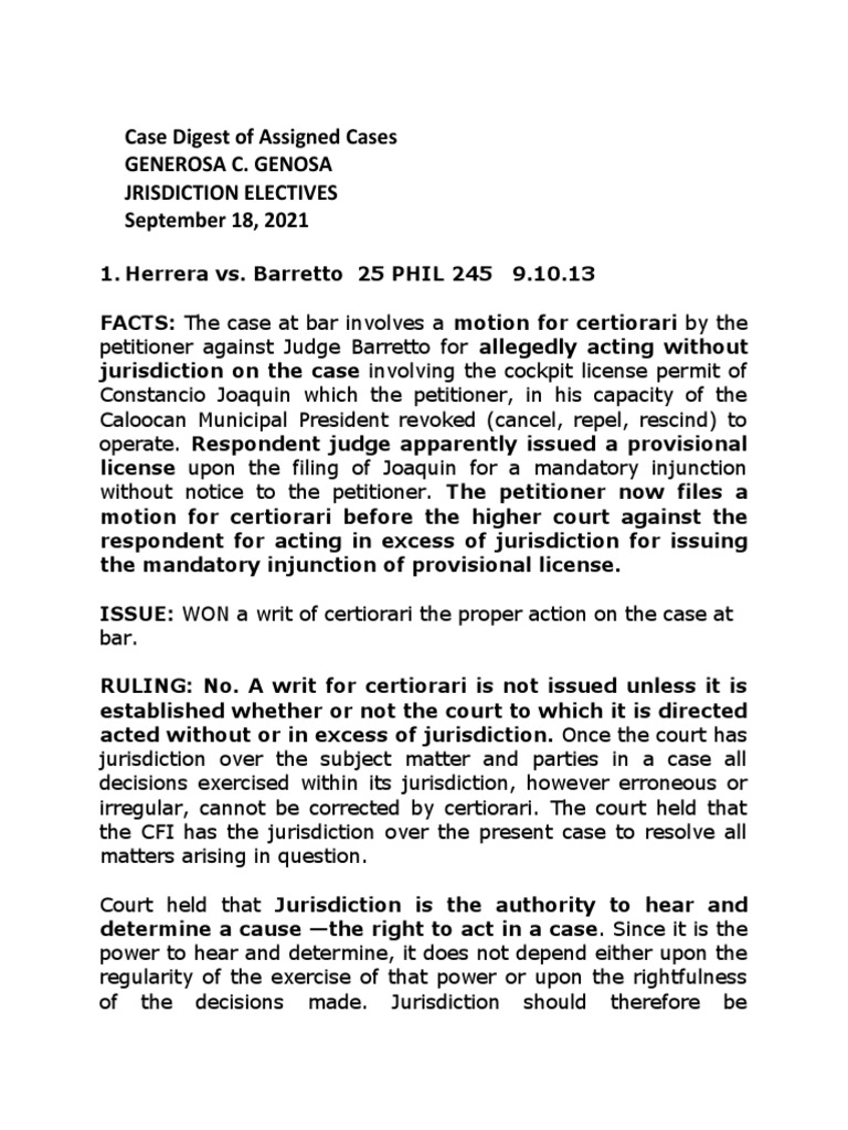 Case Digest of Assigned Cases | PDF | Lawsuit | Continuance