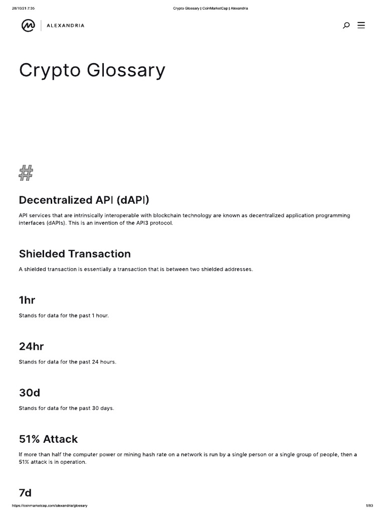 Crypto Glossary - CoinMarketCap - Alexandria | PDF