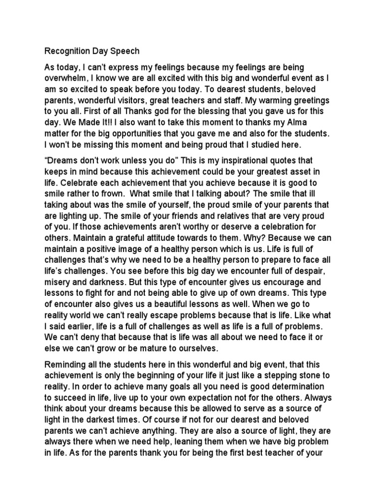 Recognition Day Speech | PDF