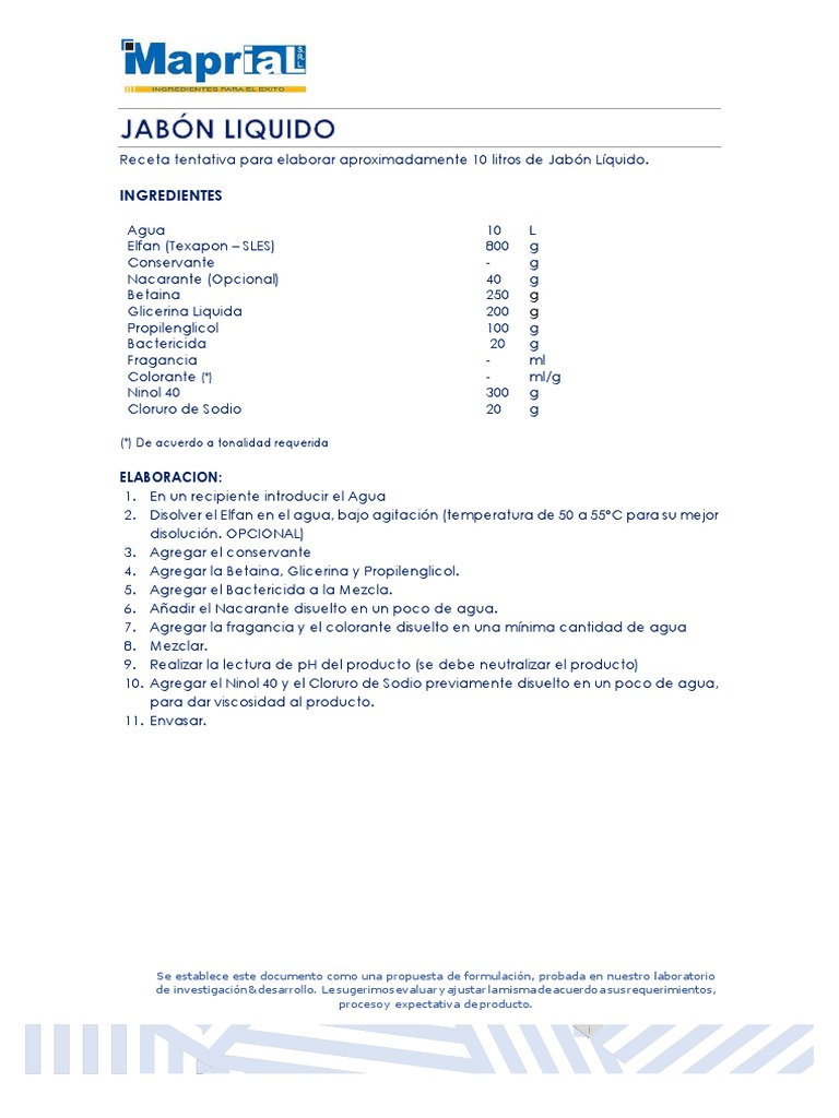 Jabon Liquido (Bactericida) | PDF