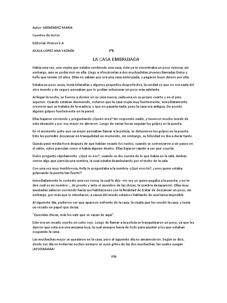 La casa embrujada y sus misteriosas sombras" El documento presenta un ...