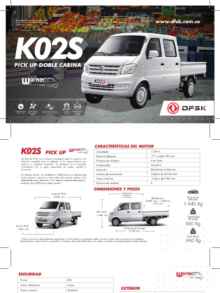 Ficha Tecnica DFSK k02s Pickup Doble Cabina | PDF