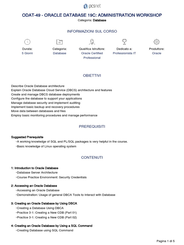 Odat-49 - Oracle Database 19C: Administration Workshop: Informazioni Sul Corso | Download Free ...