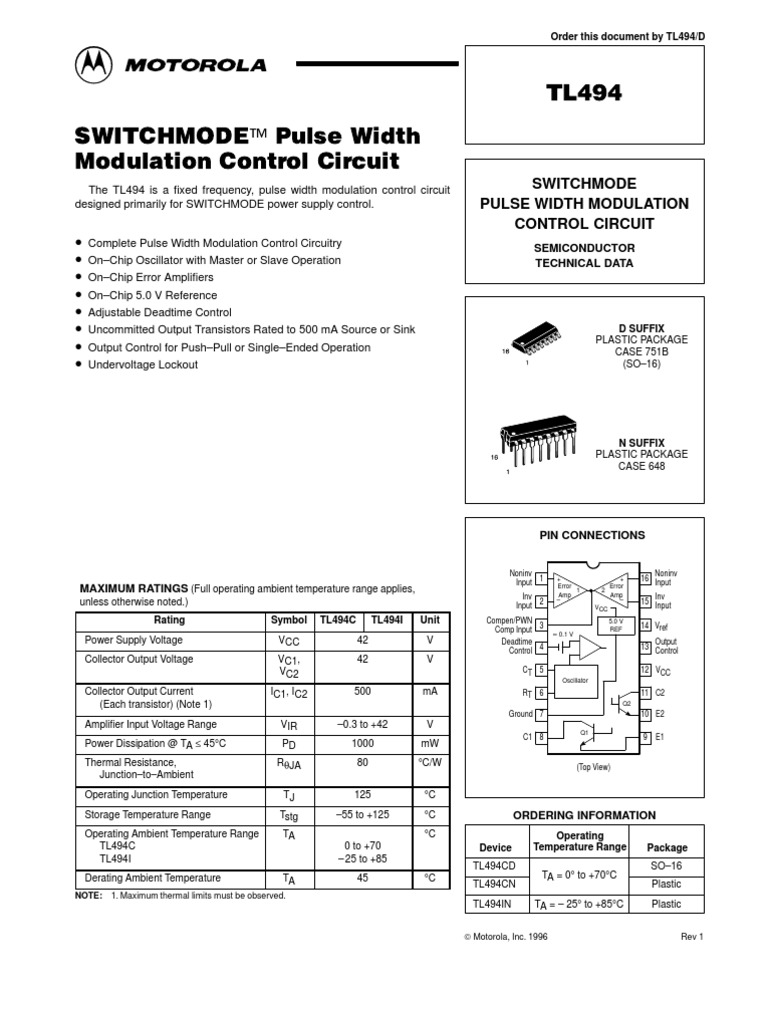 Datasheet TL494 Dead Time Control | PDF | Amplifier | Electronic Oscillator