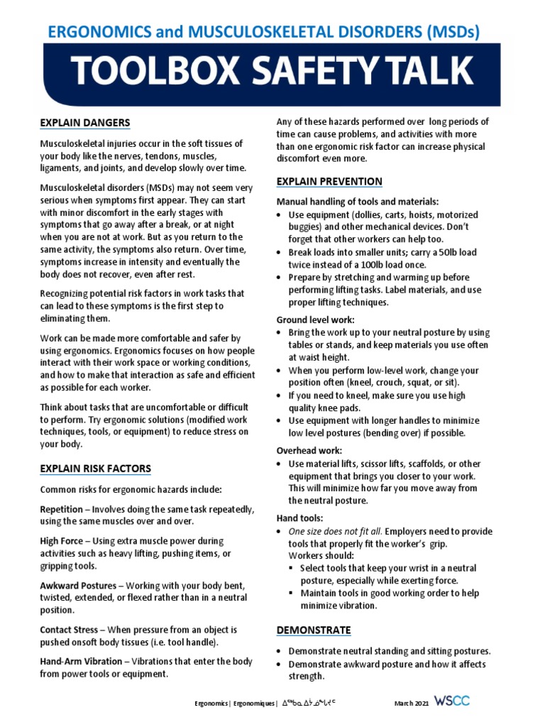 Ergonomics - Toolbox Talk - English | PDF | Clinical Medicine | Diseases And Disorders