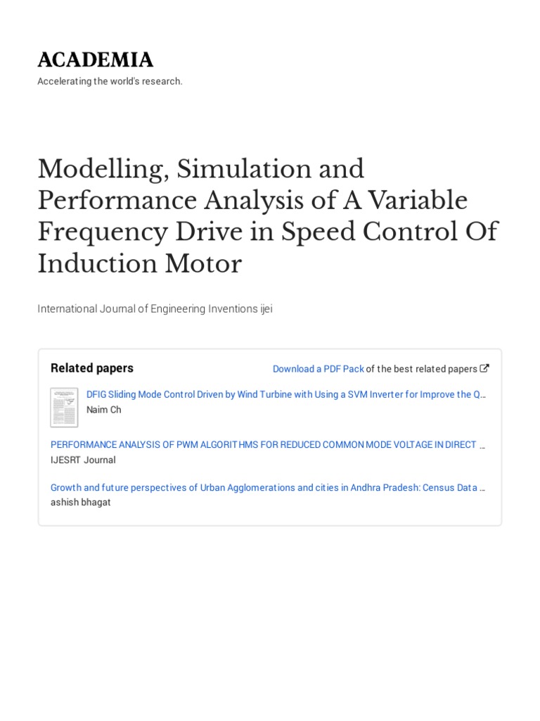 Modelling, Simulation and Performance Analysis of a Variable Frequency Drive for Speed Control ...