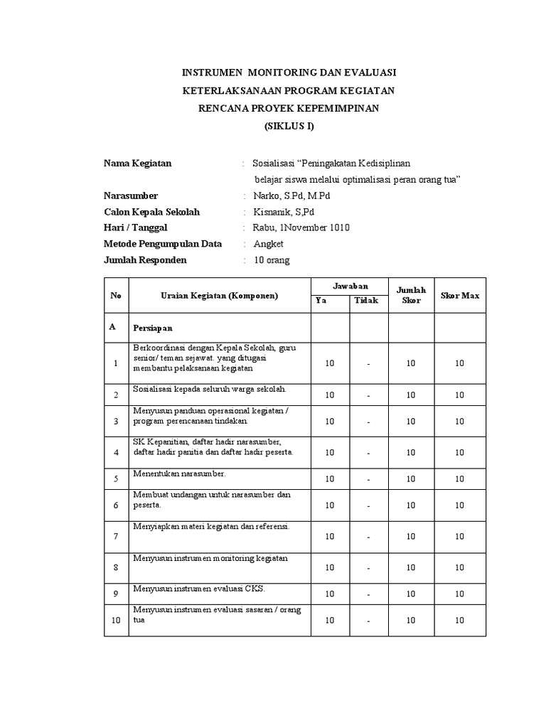 Instrumen Monev Kegiatan Sekolah | PDF