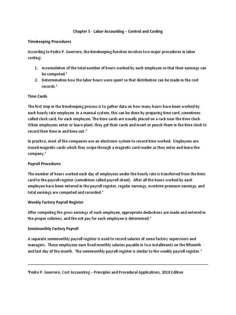 Chapter 5 - Labor Accounting - Control and Costing Timekeeping ...