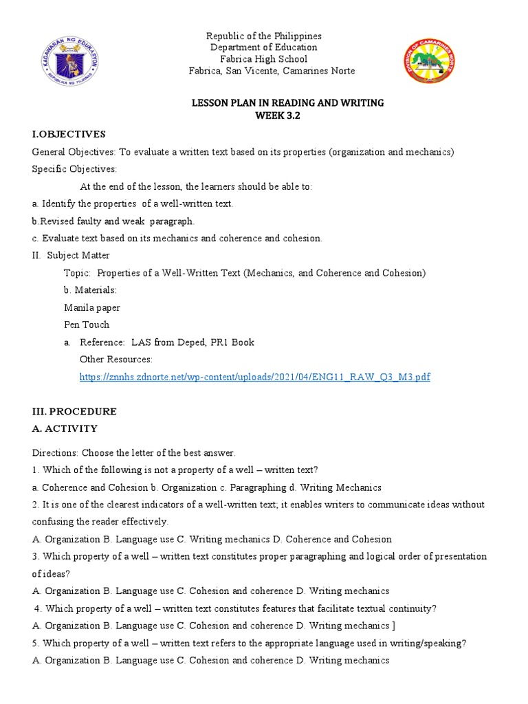 Lesson Plan Week 3 RNW | PDF | Word | Grammar