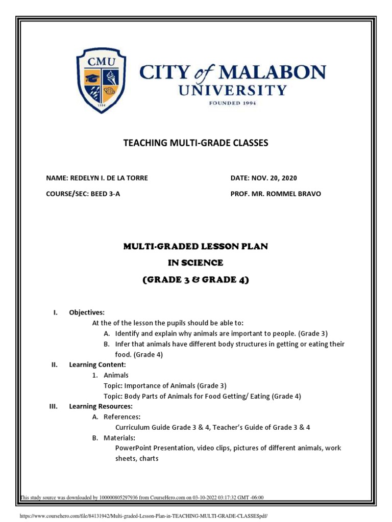 Teaching Multi-Grade Classes: Multi-Graded Lesson Plan in Science ...