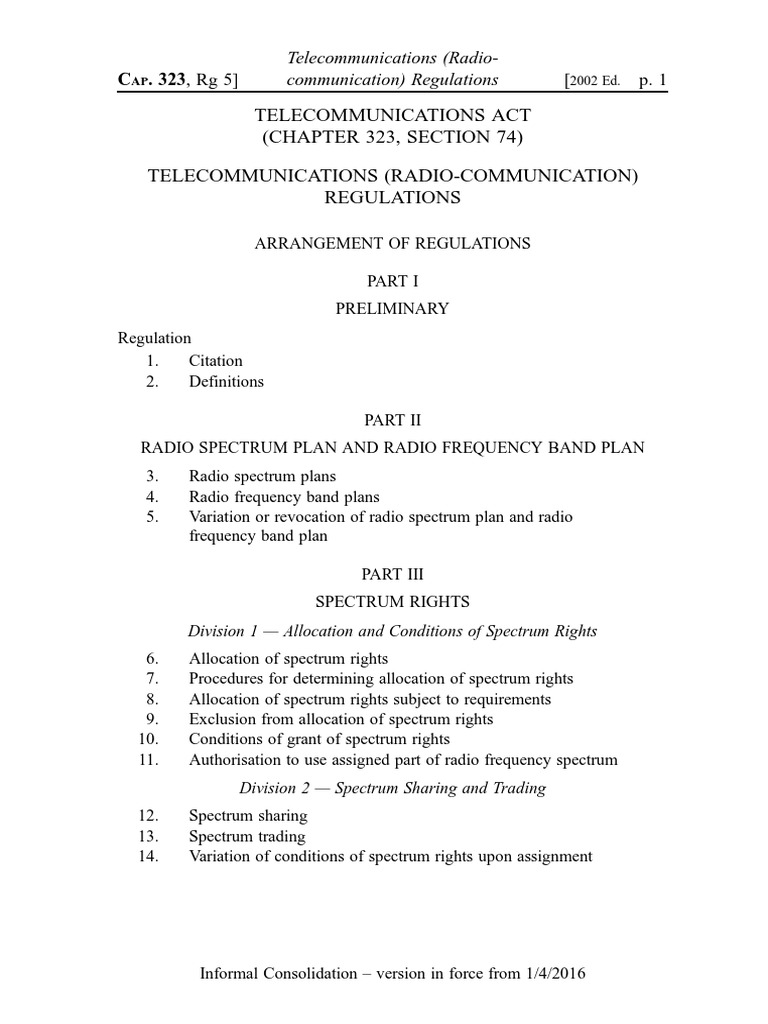 Telecommunications (Radio-Communication) Regulation | Download Free PDF ...