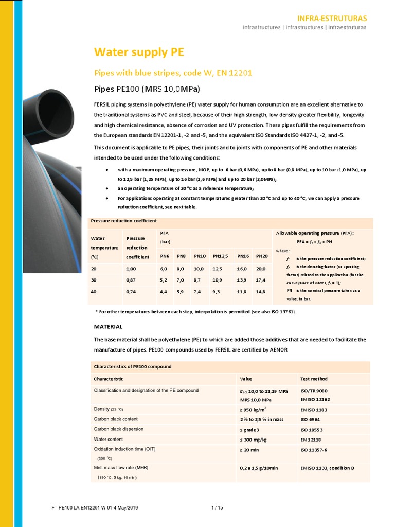 PE100 Pipes for Water Supply Standards | PDF | Pipe (Fluid Conveyance ...