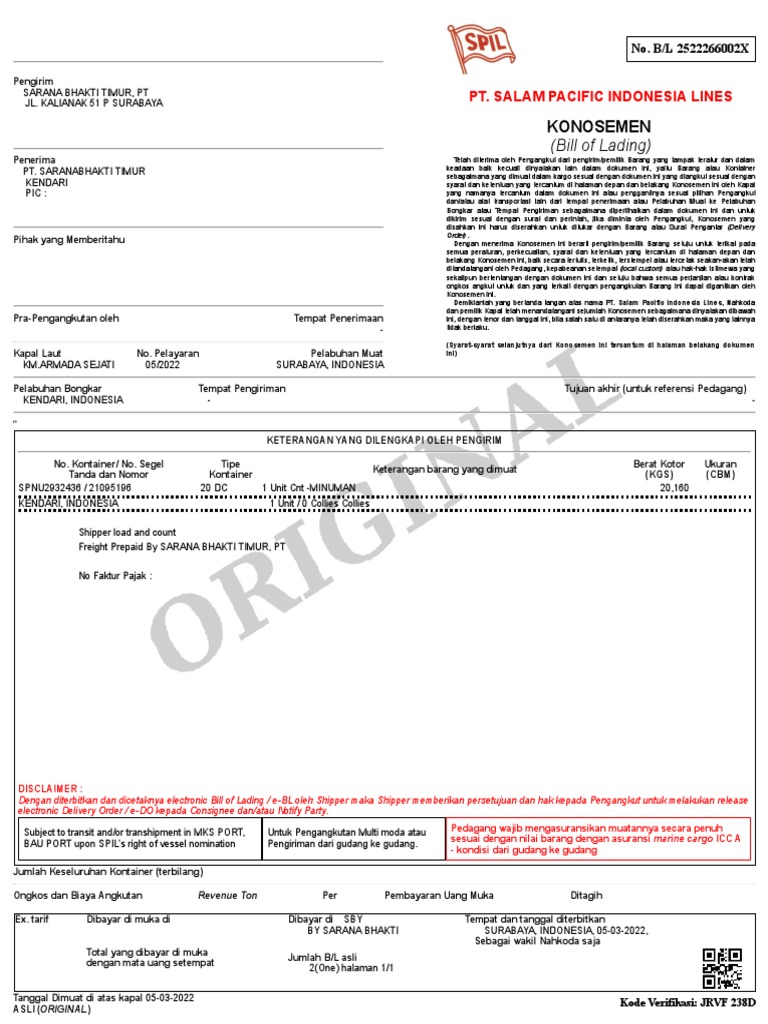 PT. Salam Pacific Indonesia Lines | PDF