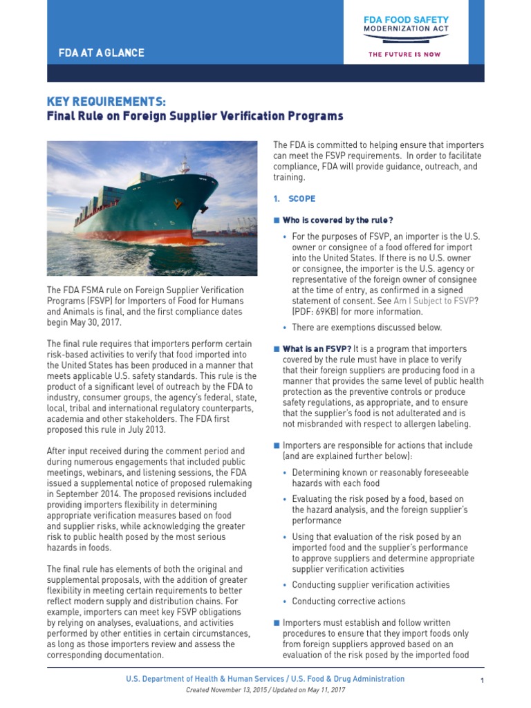 FSMA FSVP Final Rule Fact Sheet PDF | PDF | Food And Drug ...