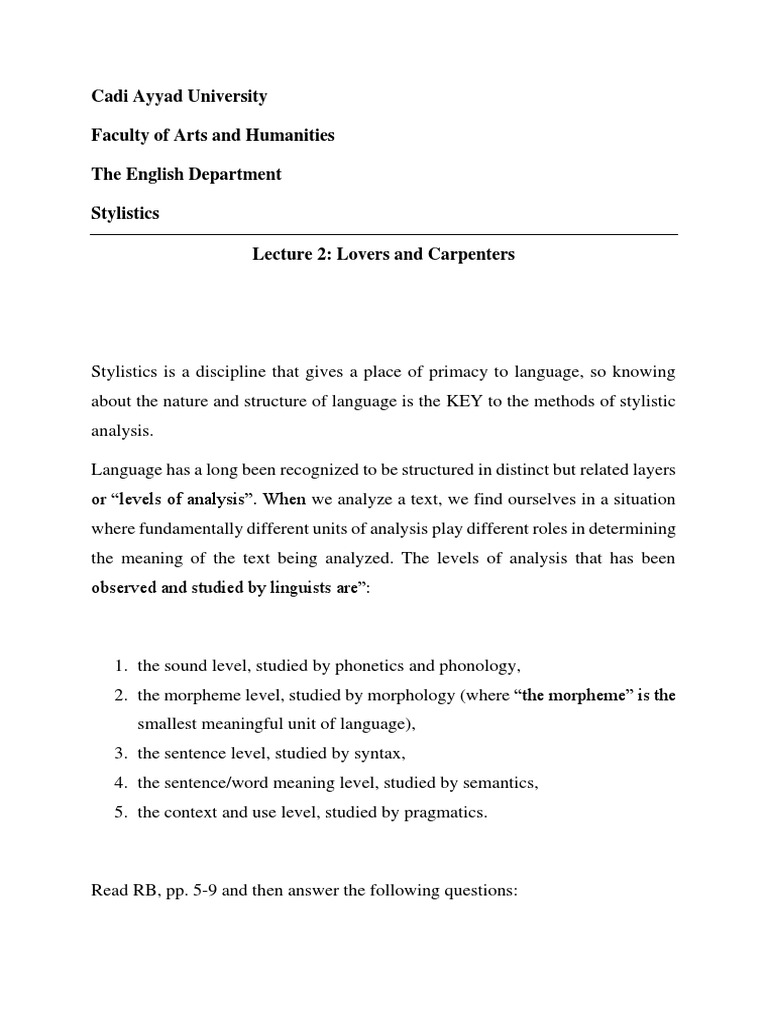 Stylistic Analysis of Language Levels | PDF | Semantics | Linguistics
