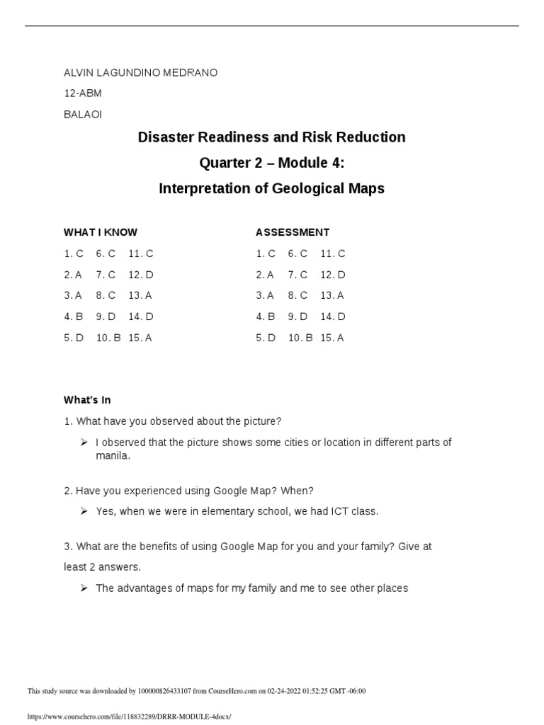 Disaster Readiness and Risk Reduction Quarter 2 - Module 4: Interpretation of Geological Maps ...