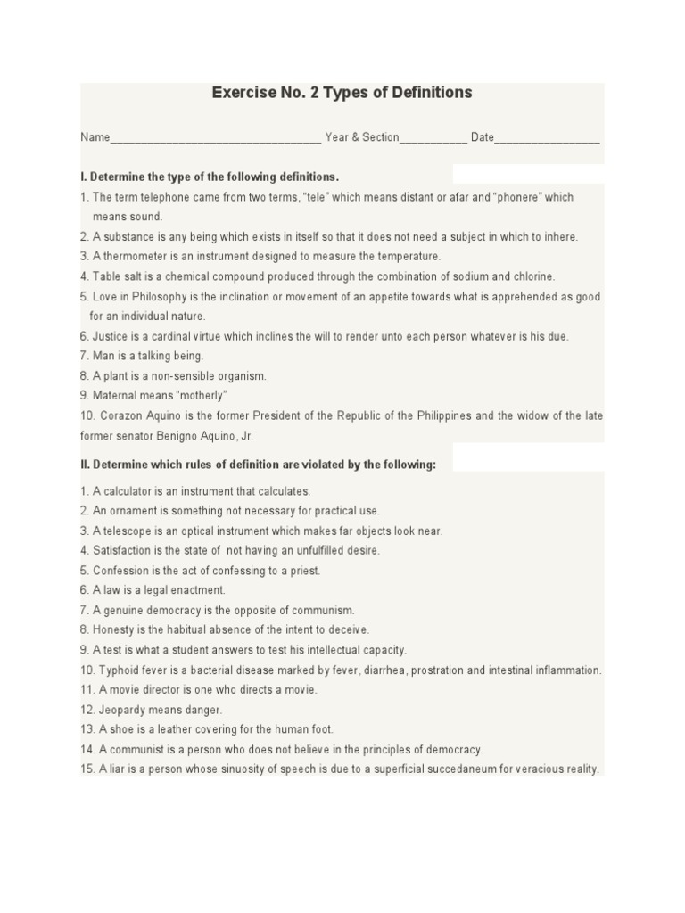 Week 4 Exercises - Real & Nominal Definitions | PDF