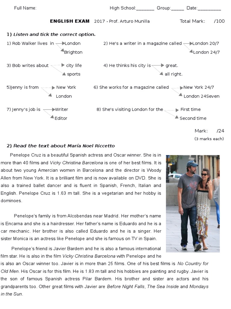 English Exam 3rd Year ADULTS | PDF