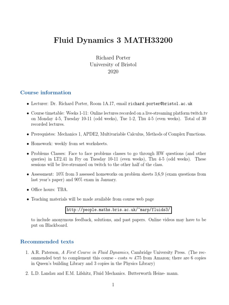 Fluid Dynamics Course Guide | PDF | Continuum Mechanics | Force