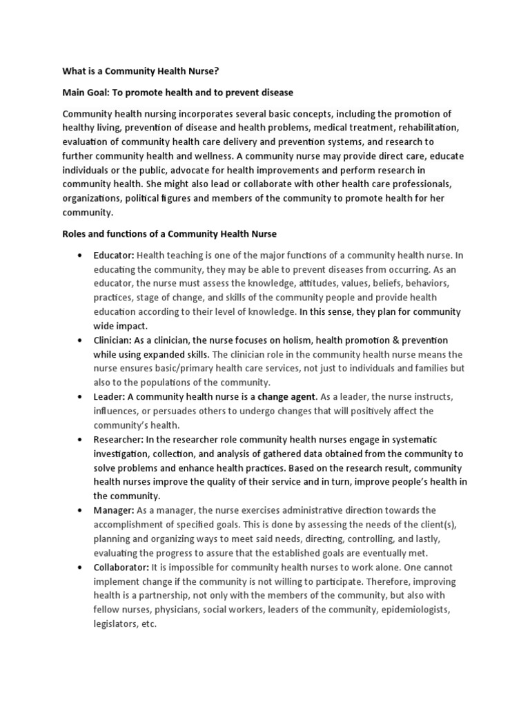 Roles of a Community Health Nurse | PDF | Nursing | Health Care