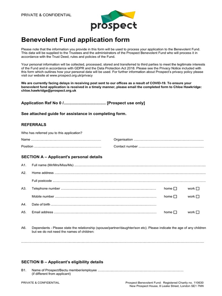 Benevolent Fund Application Form: Private & Confidential | PDF | Debt ...