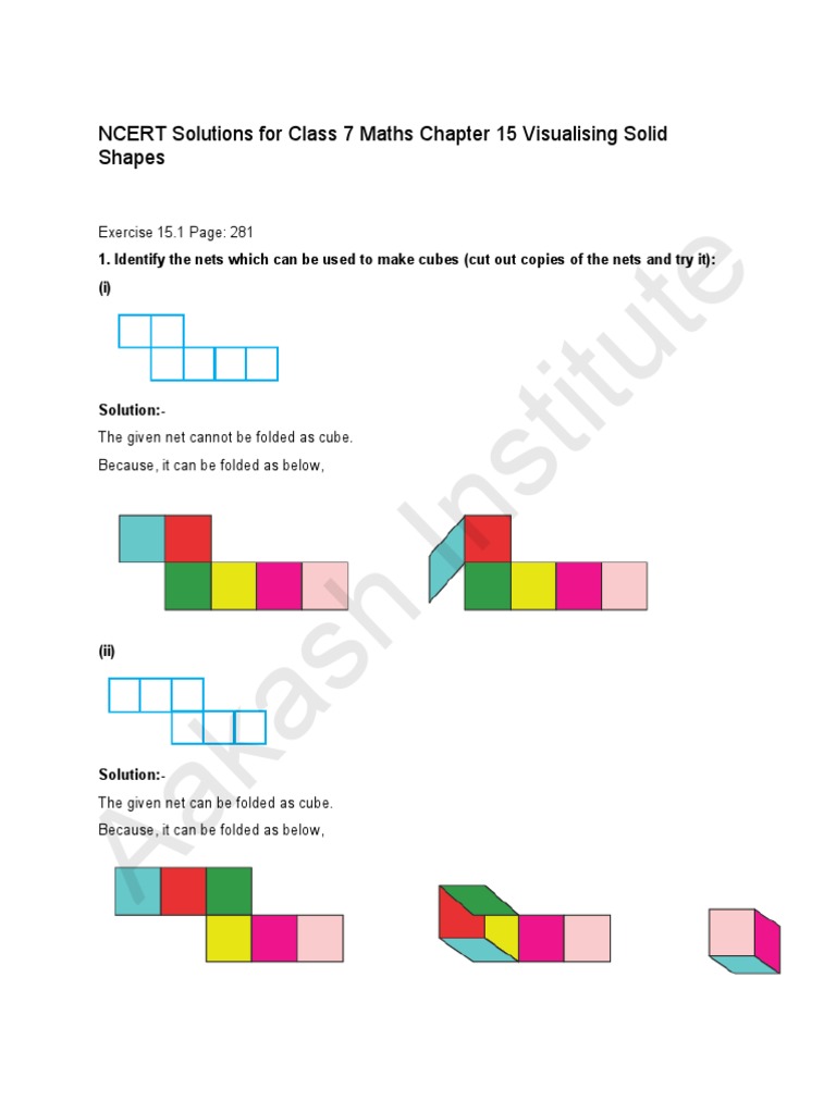 NCERT Solutions For Class 7 Maths Chapter 15 Visualising Solid Shapes ...