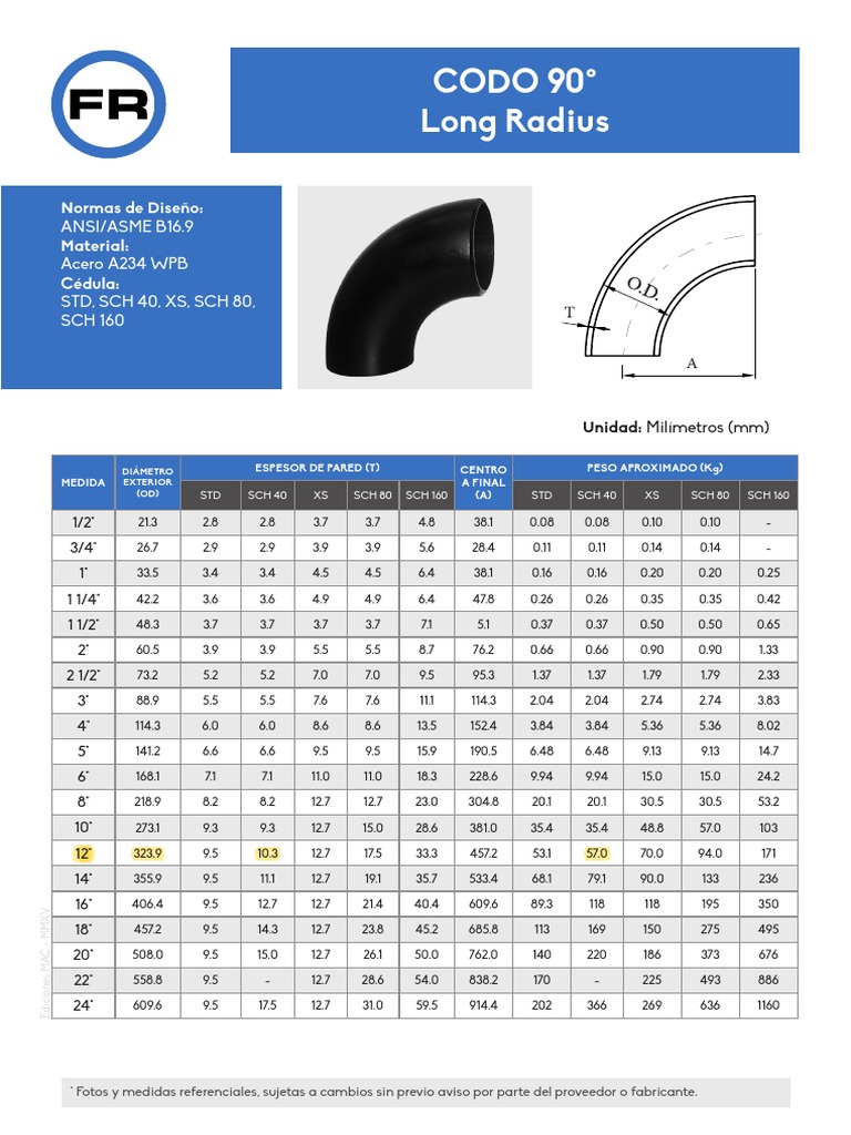 Ficha Tecnica Codo 90° X 12pulg | PDF