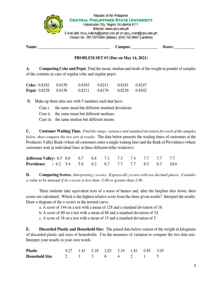 01 Problem Set 3 Fs2021 Pdf Standard Score Standard Deviation