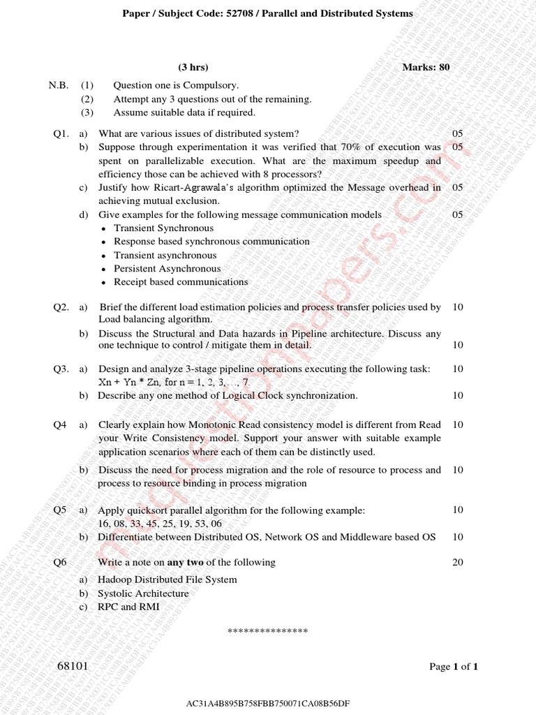 Be - Computer Engineering - Semester 8 - 2019 - December - Parallel and Distributed Systems ...