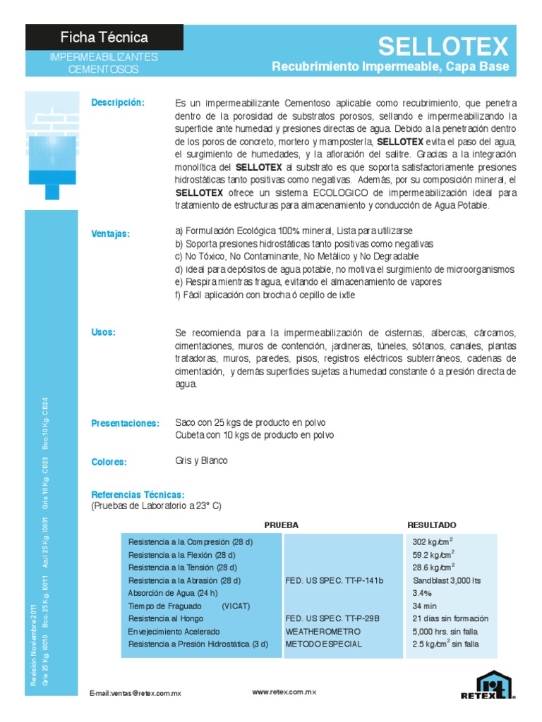 Ficha Técnica de Sellotex Impermeabilizante | PDF | Agua | Revestimiento