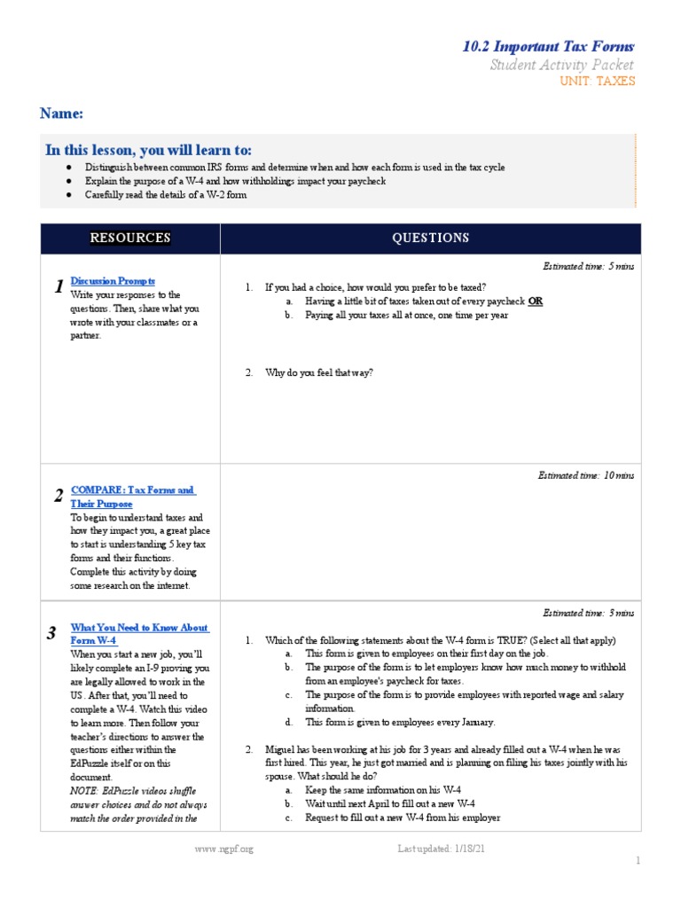Name: in This Lesson, You Will Learn To:: Resources Questions | PDF ...